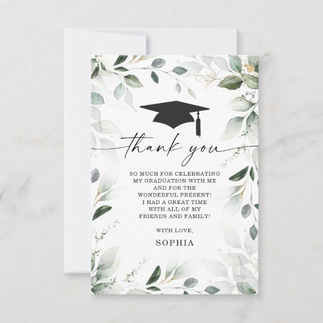Watercolor Greenery Graduation Thank You Photo Invitation | Zazzle