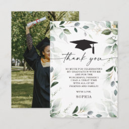 Watercolor Greenery Graduation Thank You Photo Invitation | Zazzle