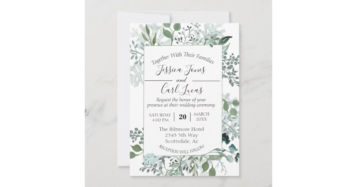 Watercolor Greenery Leaves Botanical Frame Invitation | Zazzle