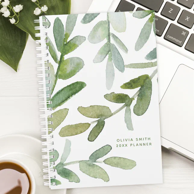 Watercolor Greenery Leaves Botanical Personalized Planner | Zazzle