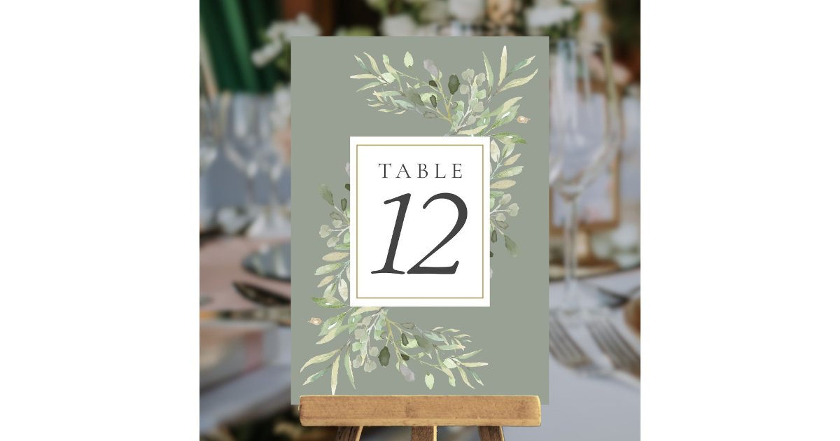 Watercolor Greenery Leaves Table Numbers | Zazzle