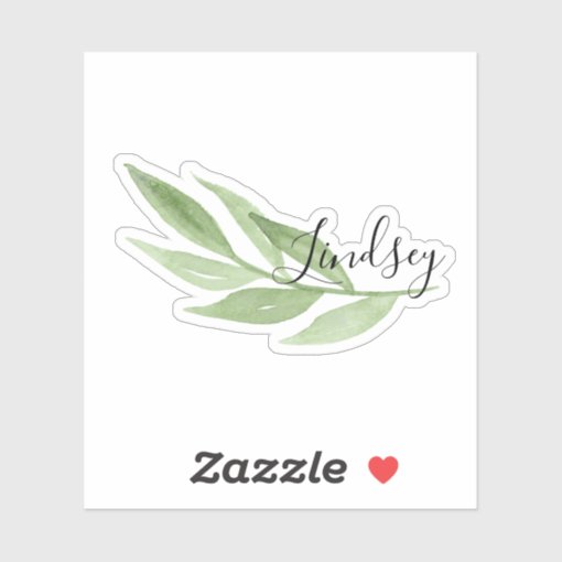 Watercolor Greenery Name Sticker | Zazzle