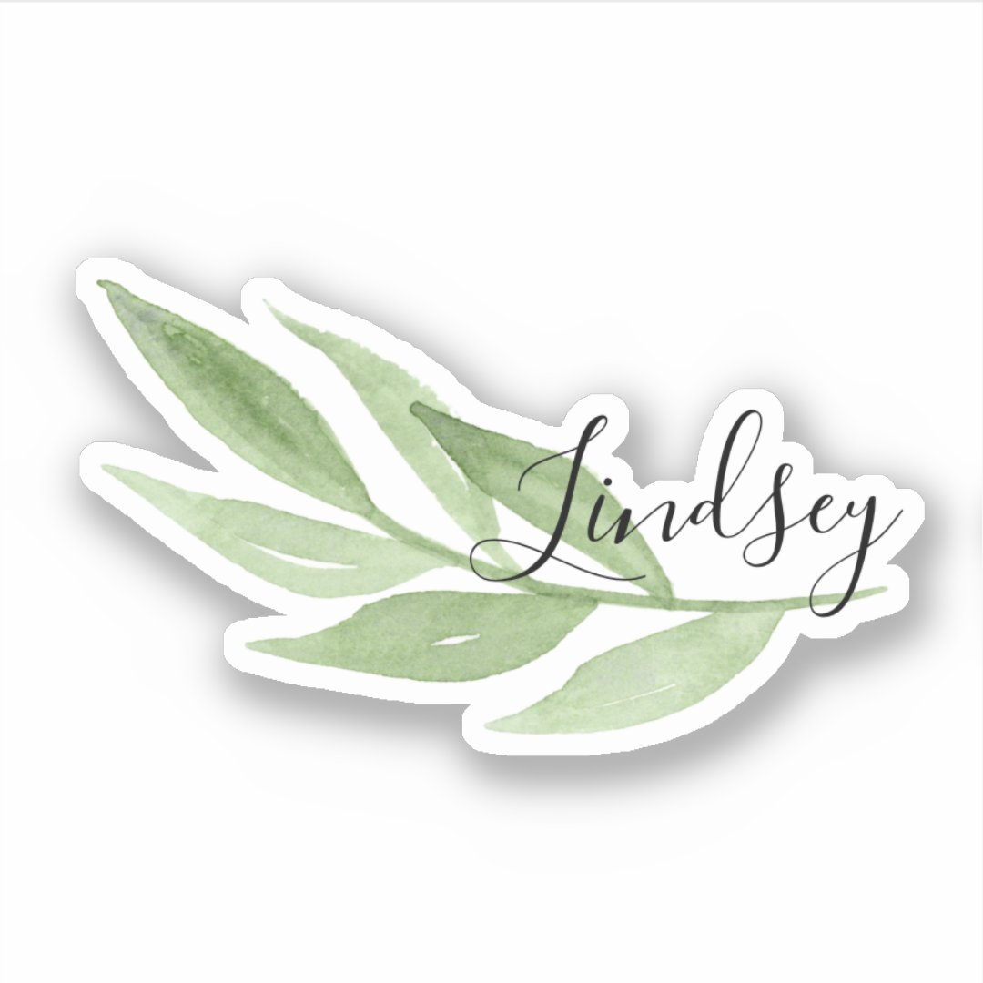 Watercolor Greenery Name Sticker | Zazzle