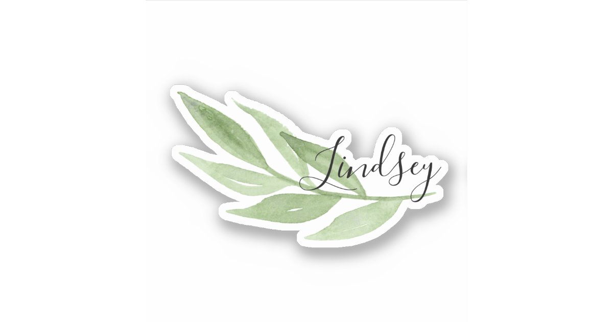 Watercolor Greenery Name Sticker | Zazzle