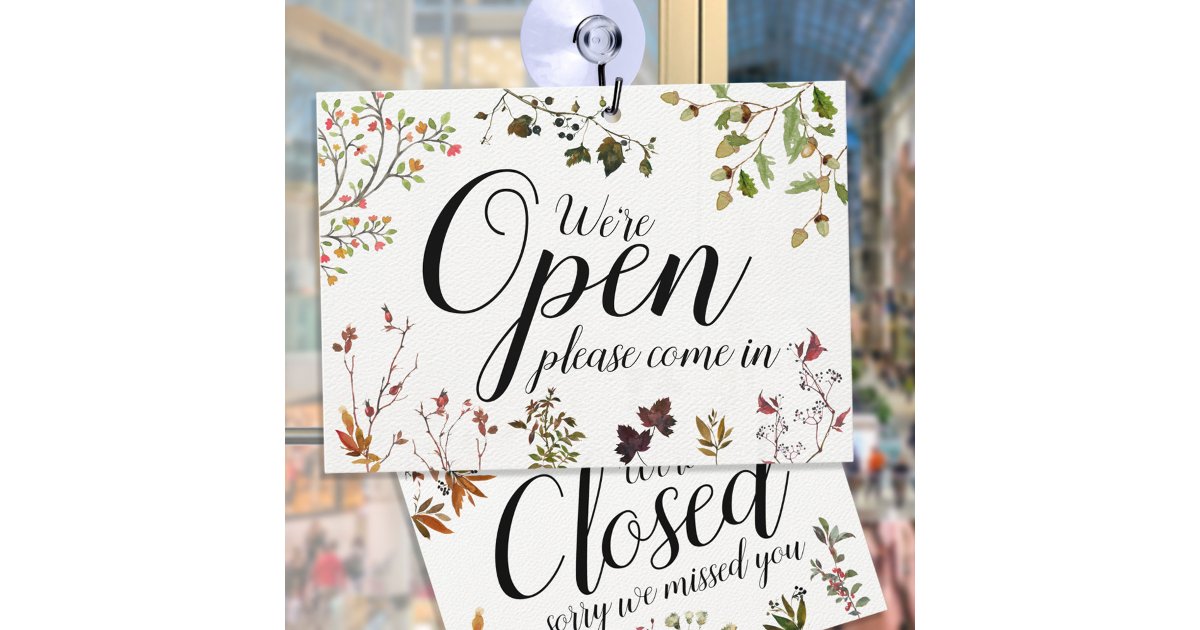 Watercolor Greenery Open Closed Fall Autumn Sign | Zazzle