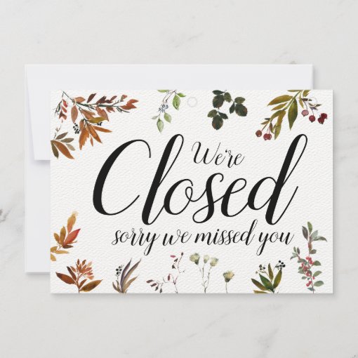 Watercolor Greenery Open Closed Fall Autumn Sign | Zazzle