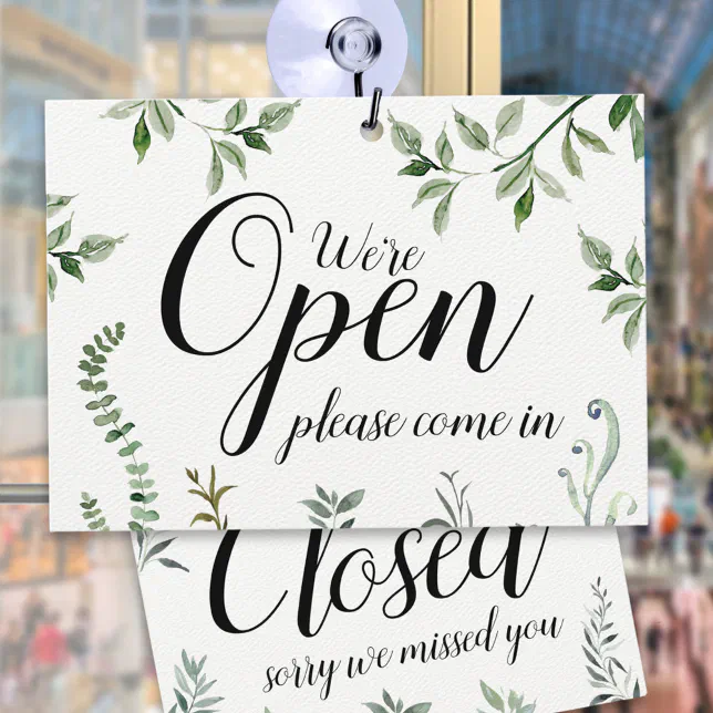 Watercolor Greenery Open Closed Sign | Zazzle