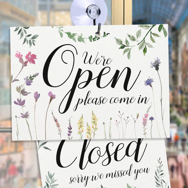Watercolor Greenery Open Closed Spring Summer Sign | Zazzle