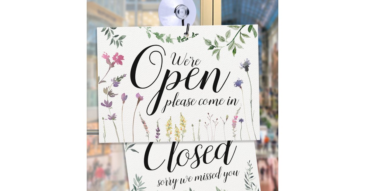 Watercolor Greenery Open Closed Spring Summer Sign | Zazzle