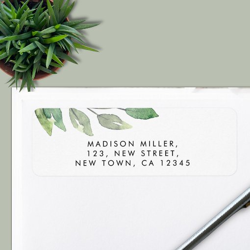 Watercolor Greenery Return Address Label | Zazzle