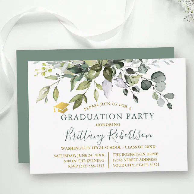 Watercolor Greenery Sage Green Graduation Party Invitation | Zazzle