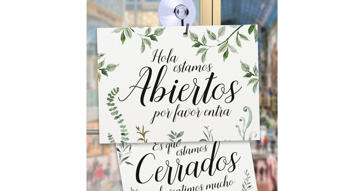 Watercolor Greenery Spanish Open Closed Sign | Zazzle