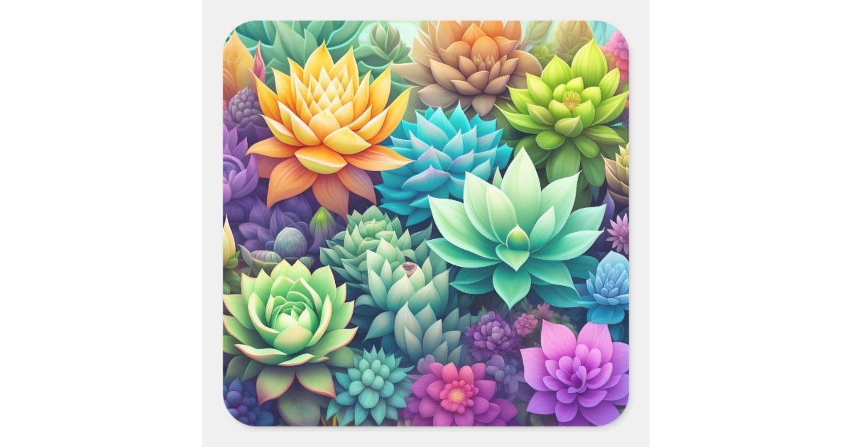 Watercolor Greenery Succulents Collage Square Sticker | Zazzle
