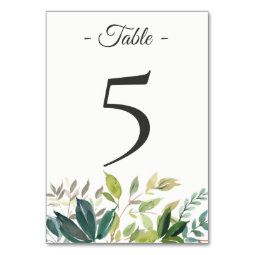 Watercolor Greenery Table Number Card | Zazzle