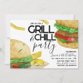 Watercolor Grilling Burger Fries Birthday Party Invitation | Zazzle
