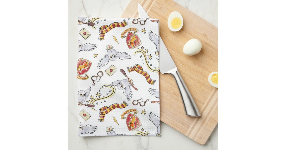 Watercolor GRYFFINDOR™ Hedwig Pattern Kitchen Towel | Zazzle