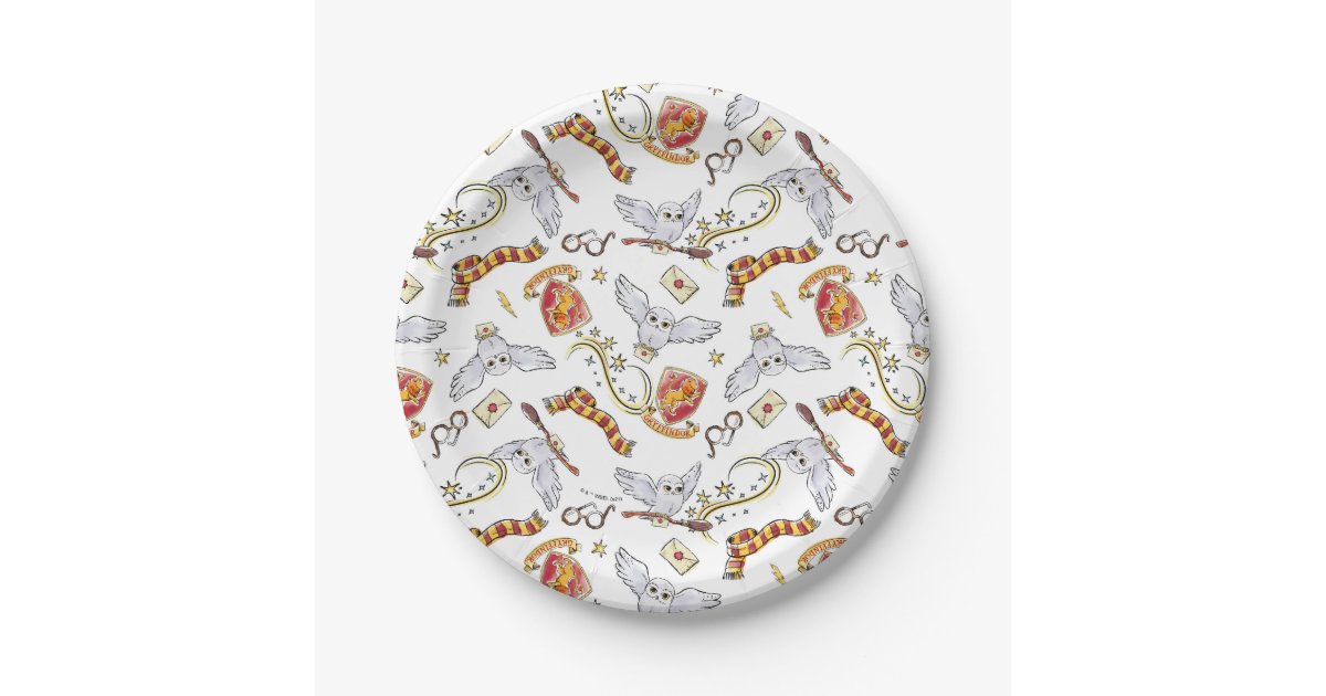 Watercolor GRYFFINDOR™ Hedwig Pattern Paper Plates | Zazzle