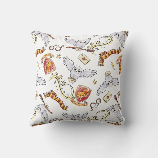 Watercolor GRYFFINDOR™ Hedwig Pattern Throw Pillow | Zazzle