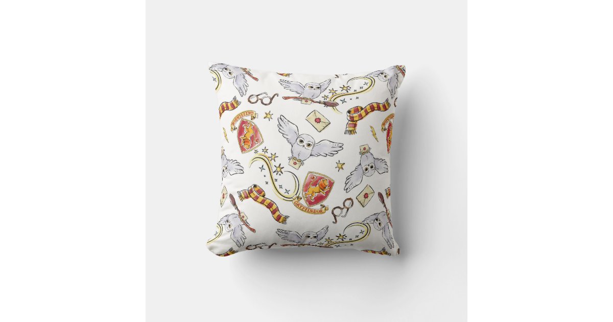 Watercolor GRYFFINDOR™ Hedwig Pattern Throw Pillow | Zazzle