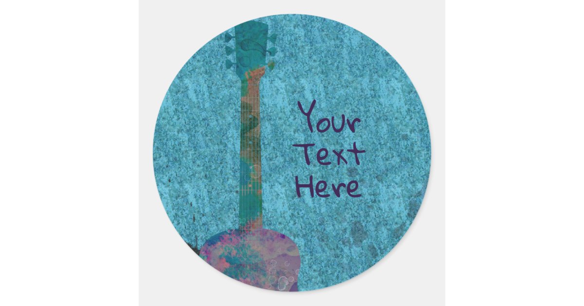 Watercolor Guitar Blue Musical Birthday Party Classic Round Sticker ...
