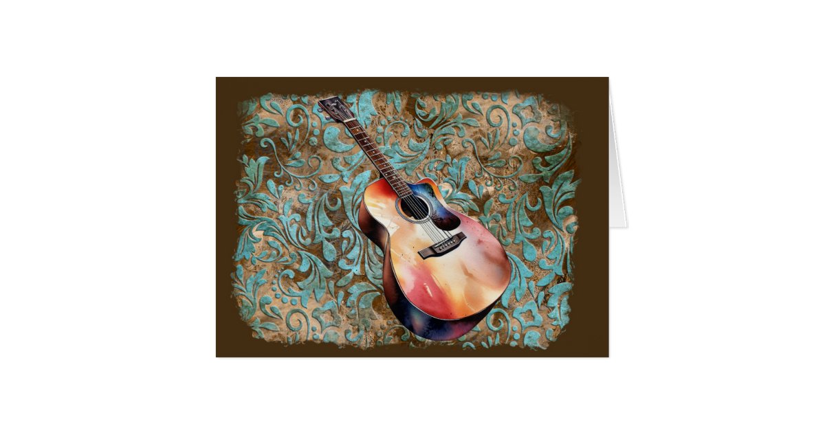 Watercolor Guitar Fancy Background Greeting Card | Zazzle