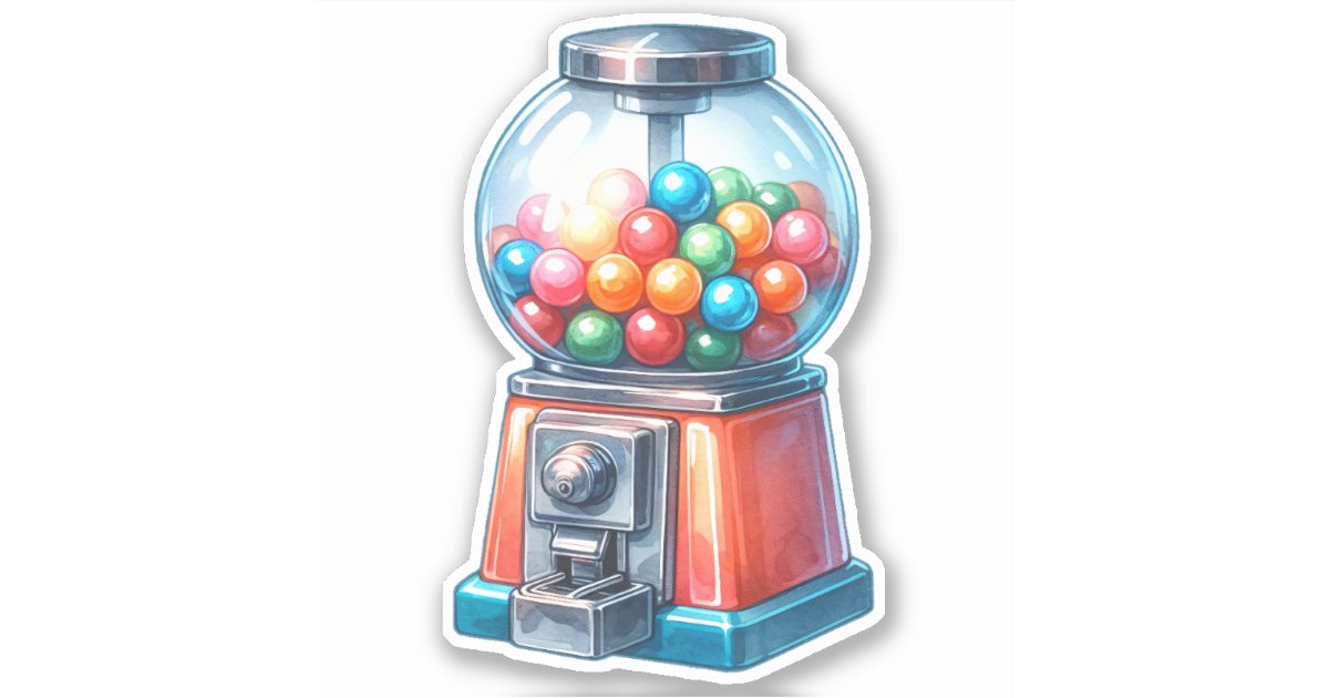 Watercolor Gumball Machine Bubble Gum Sticker | Zazzle