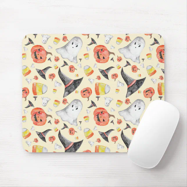 Watercolor Halloween Spooky Cute Ghost Witch Candy Mouse Pad | Zazzle