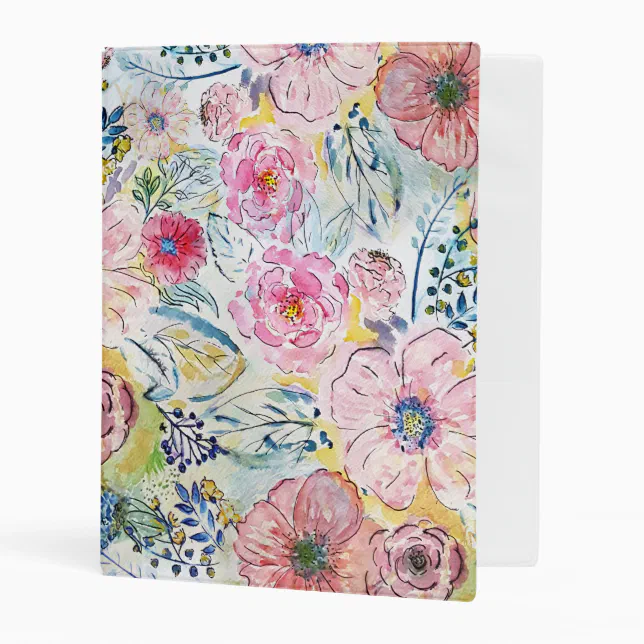 Watercolor hand paint floral design mini binder | Zazzle