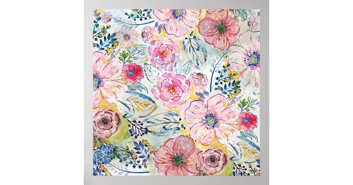 Watercolor hand paint floral design poster | Zazzle