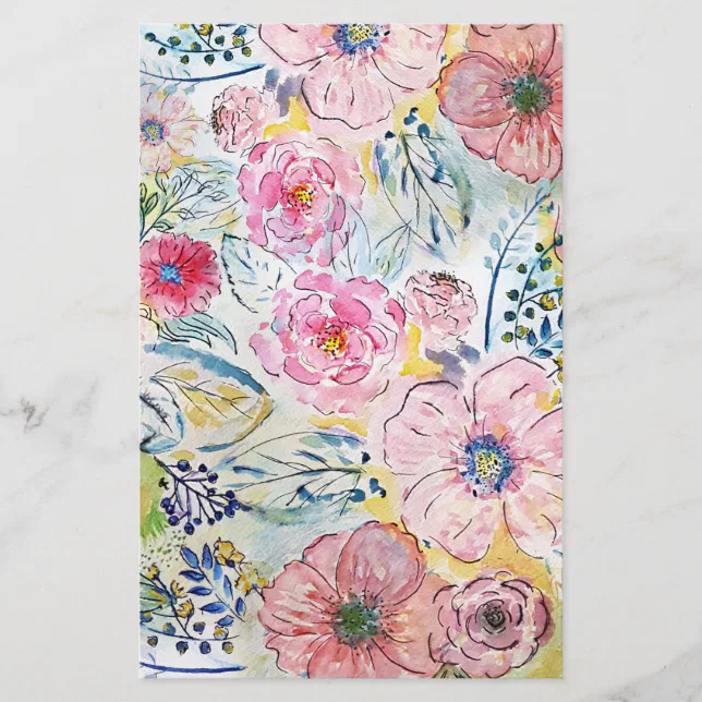 Watercolor hand paint floral design stationery | Zazzle