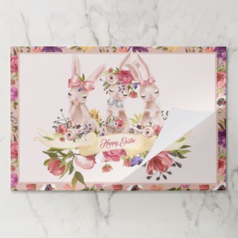 Watercolor Happy Easter Bunny Paper Placemat | Zazzle
