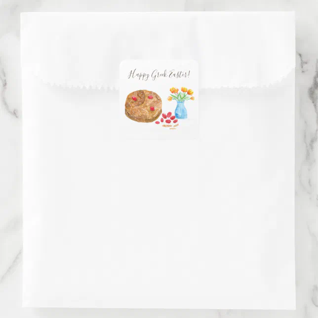 Watercolor Happy Greek Easter Eggs Square Sticker | Zazzle