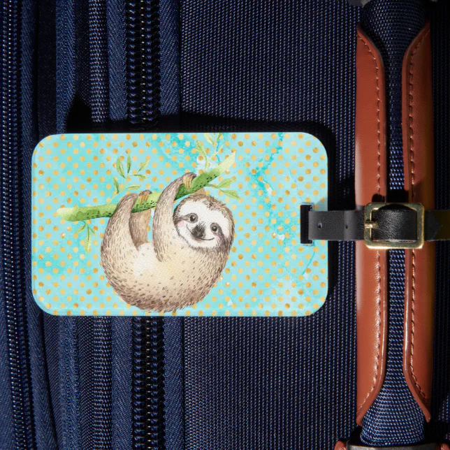 Watercolor Happy Sloth Luggage Tag | Zazzle