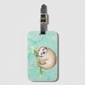 Watercolor Happy Sloth Luggage Tag | Zazzle