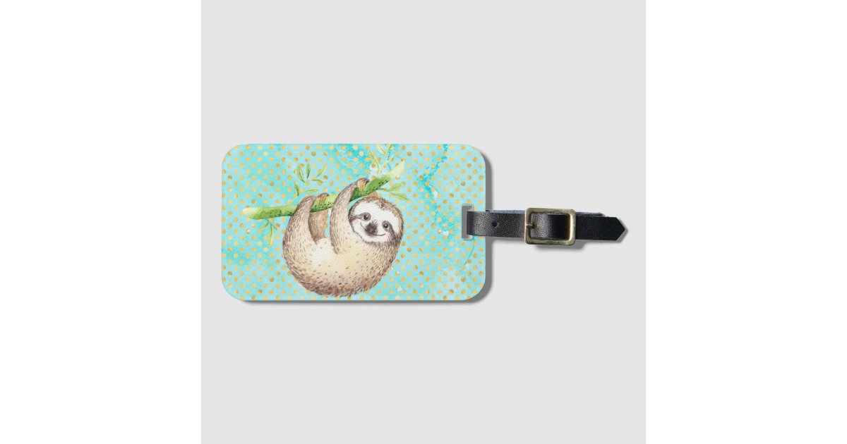 Watercolor Happy Sloth Luggage Tag | Zazzle.com