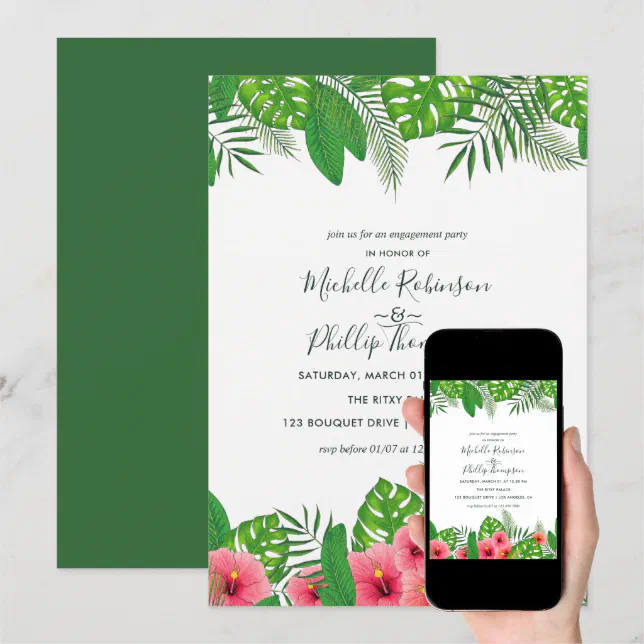 Watercolor Hawaiian Aloha Luau Engagement Party Invitation | Zazzle