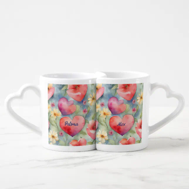 watercolor heart coffee mug set | Zazzle