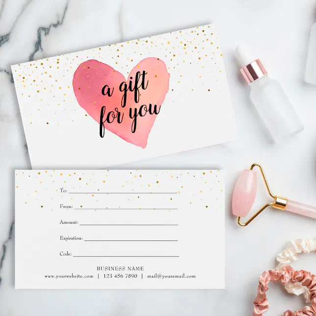 Watercolor Heart Gold Sprinkles Gift Certificate | Zazzle