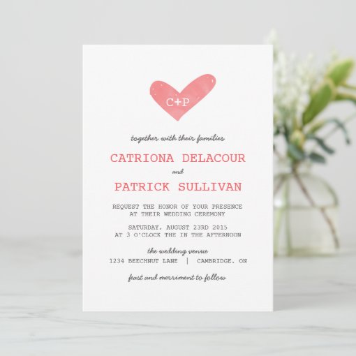 Watercolor Heart Handwritten Wedding Invitations | Zazzle