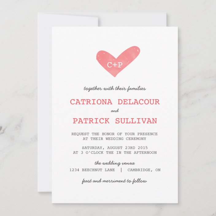 Watercolor Heart Handwritten Wedding Invitations | Zazzle.com