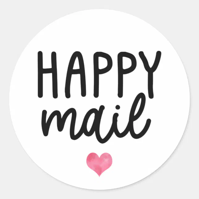 Watercolor Heart Happy Mail Classic Round Sticker | Zazzle