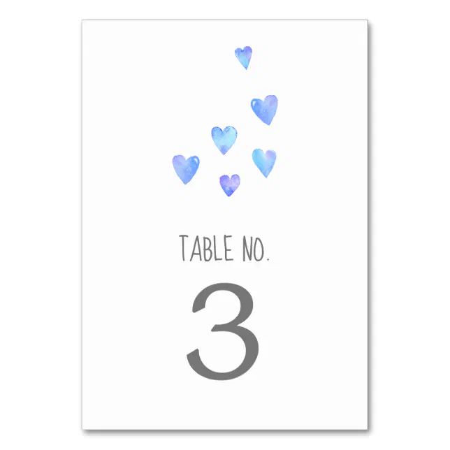 Watercolor Hearts Boy Baby Shower Table Number | Zazzle