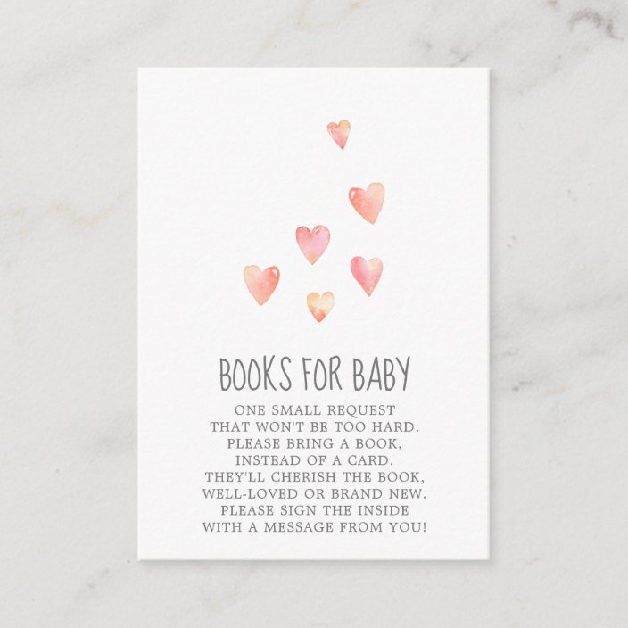 Watercolor Hearts Girl Baby Shower Books for Baby Enclosure Card ...