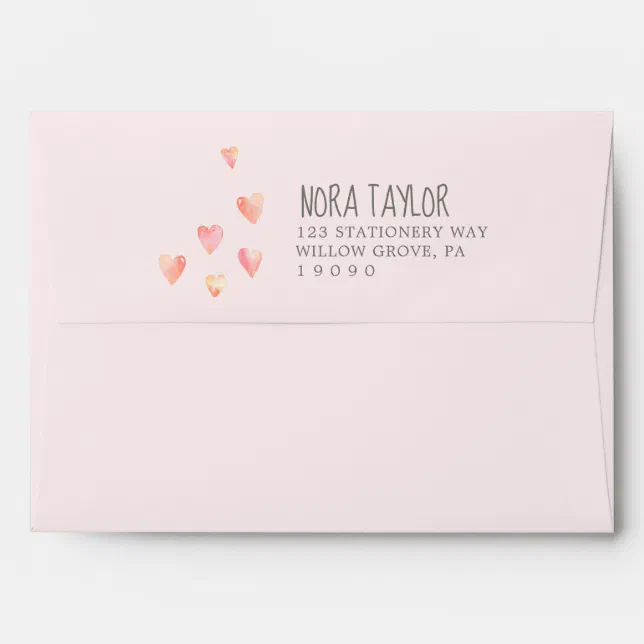 Watercolor Hearts Girl Baby Shower Envelope | Zazzle
