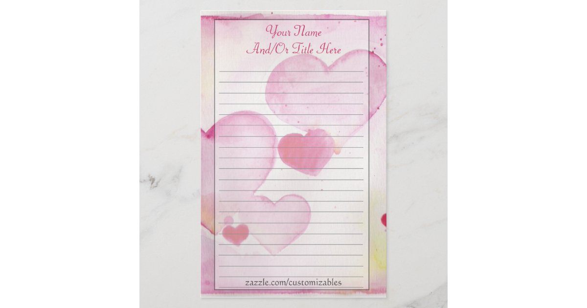 Watercolor Hearts Stationery | Zazzle