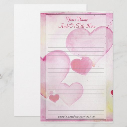 Watercolor Hearts Stationery | Zazzle
