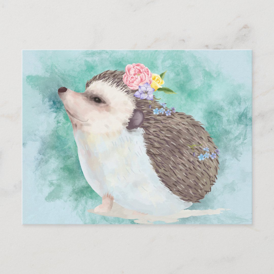 Watercolor Hedgehog Postcard | Zazzle
