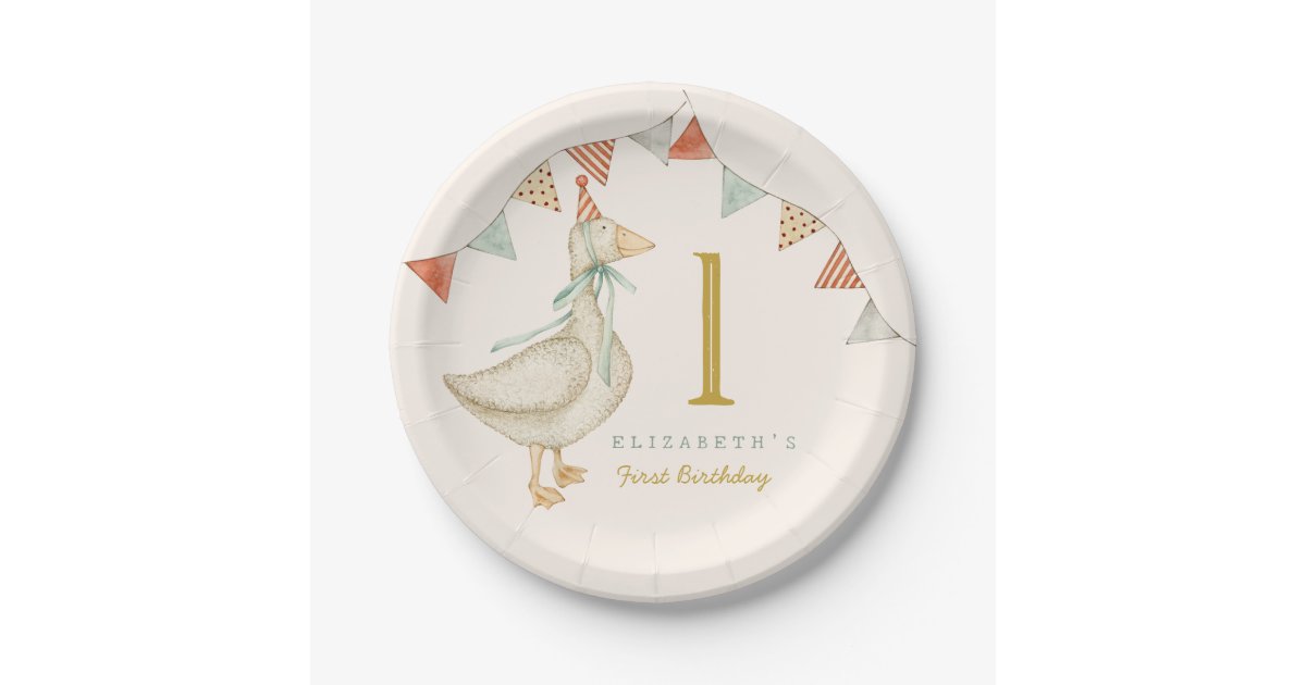 Watercolor Hello Baby Duck. Toys First Birthday Paper Plates | Zazzle