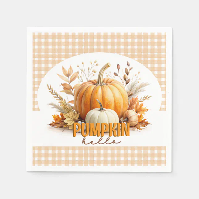 Watercolor Hello Pumpkin, Happy Fall Y'all, Autumn Napkins | Zazzle