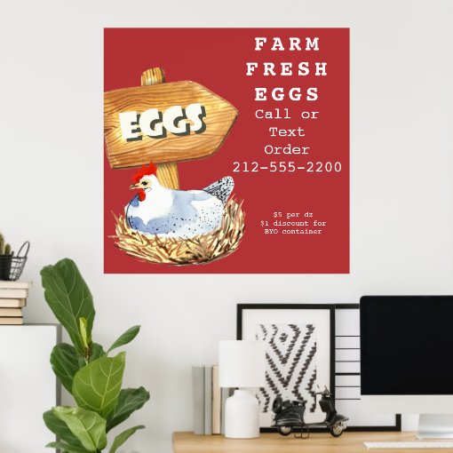 Watercolor Hen Farm Fresh Eggs Poster | Zazzle